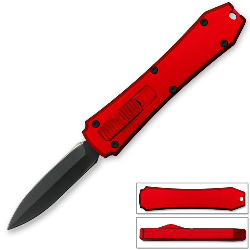 Legends Micro OTF Stiletto Switchblade Blade Knife RED Out The Front