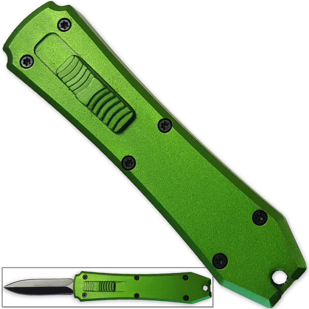 Legends Micro OTF Stiletto Switchblade Blade Knife Green Out The Front