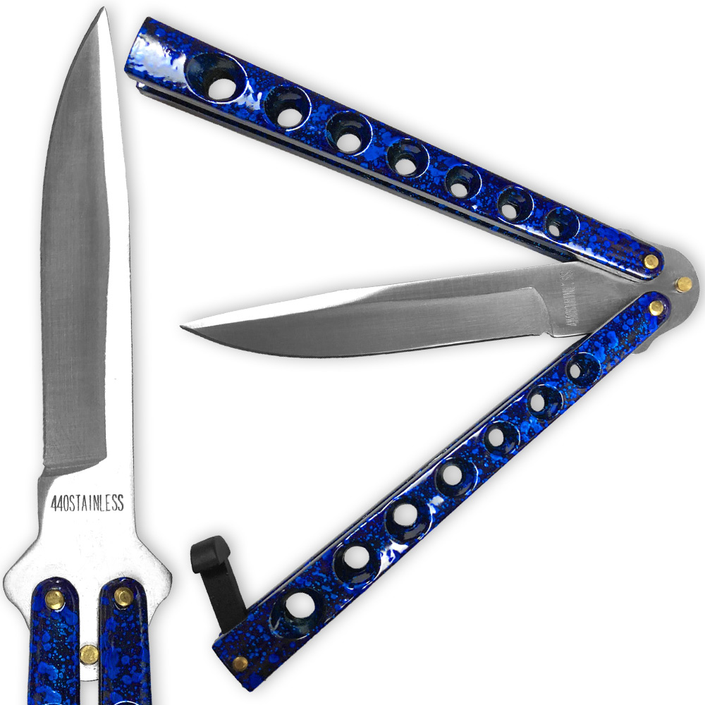 Scoundrel Alloy Balisong Butterfly Knife Blue Black Matrix Handle