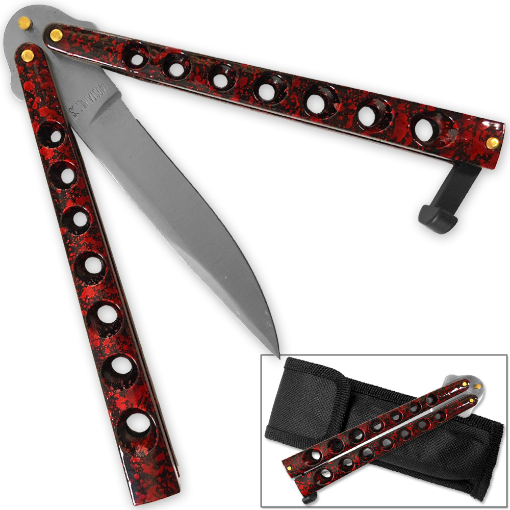 Scoundrel Alloy Balisong Butterfly Knife Red Black Marble Matrix