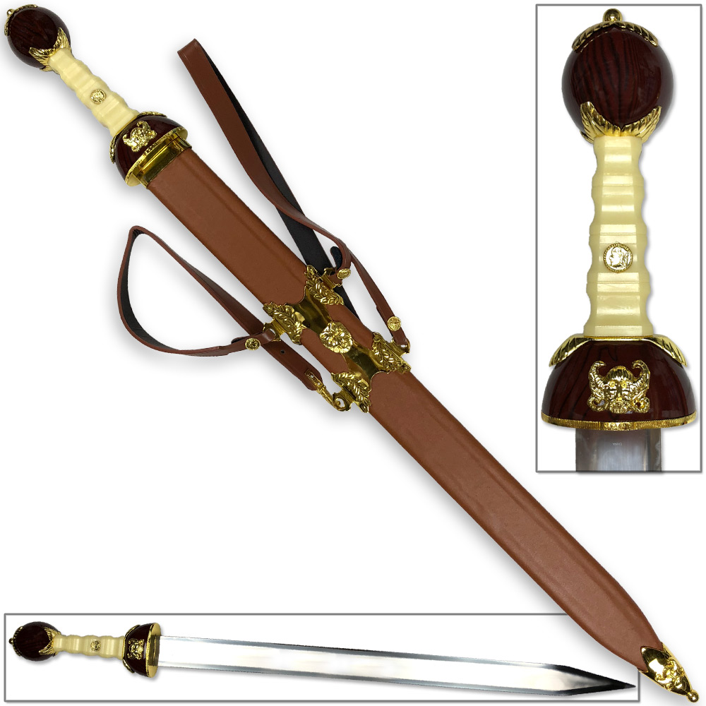 Maximus Roman Gladiator Sword Golden Medieval Gladius Leather Wrapped ...