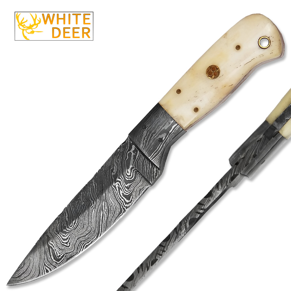 White Deer Handmade Damascus Steel Hunting Knife Limited Edition Camel ...