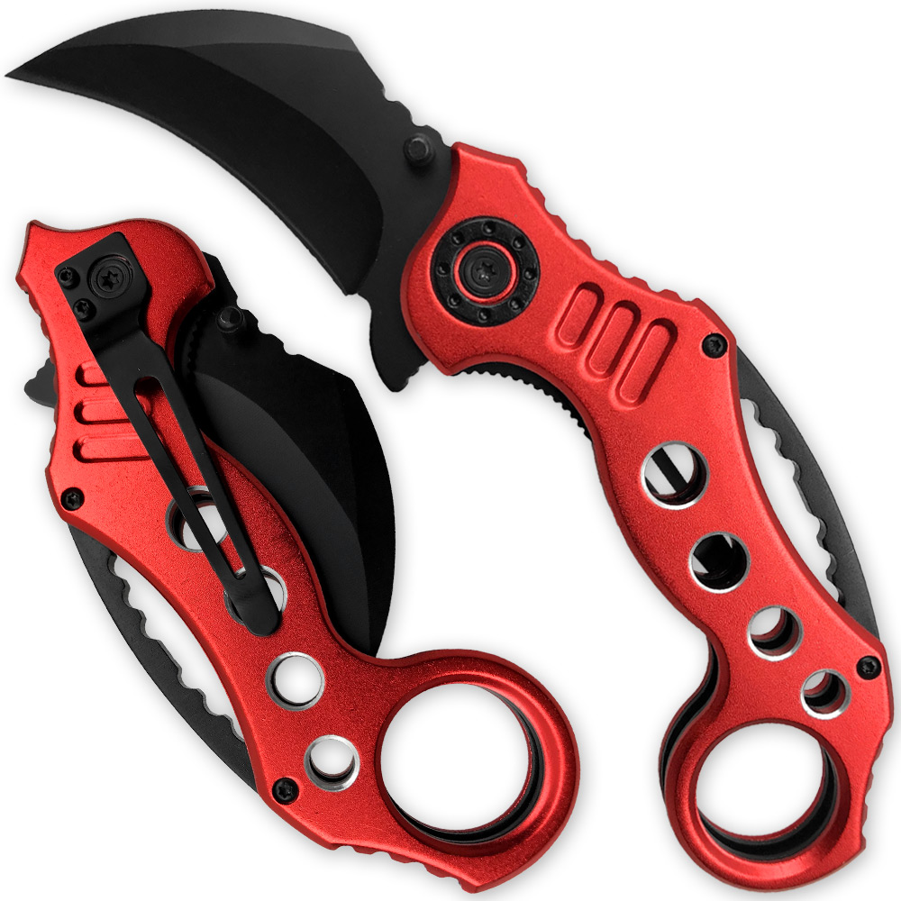 Tactical Extreme Karambit Knife Spring Assisted Blade Red Handle