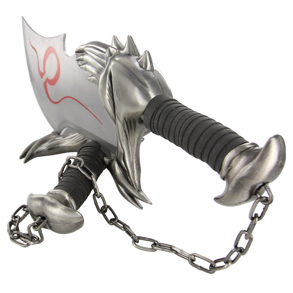 God of War Twin Blade Short Dagger Set with Wall Plaque Steel Chain Linked