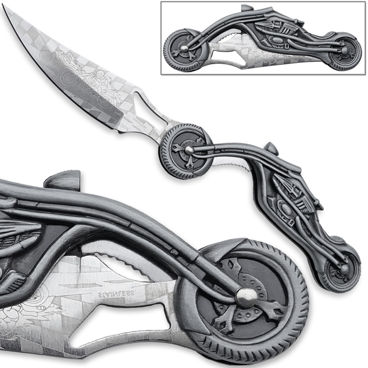 Road Rash Pocket Knife Chopper Davidson Motif 8.25in Folder Moto