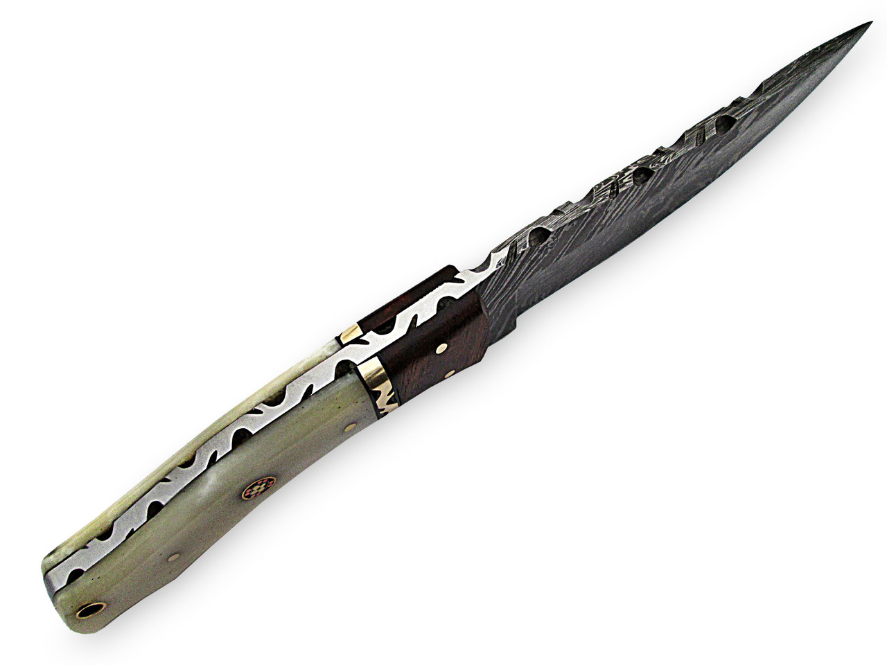 White Deer Executive Strait-Back Damascus Steel Knife Bison Bone ...