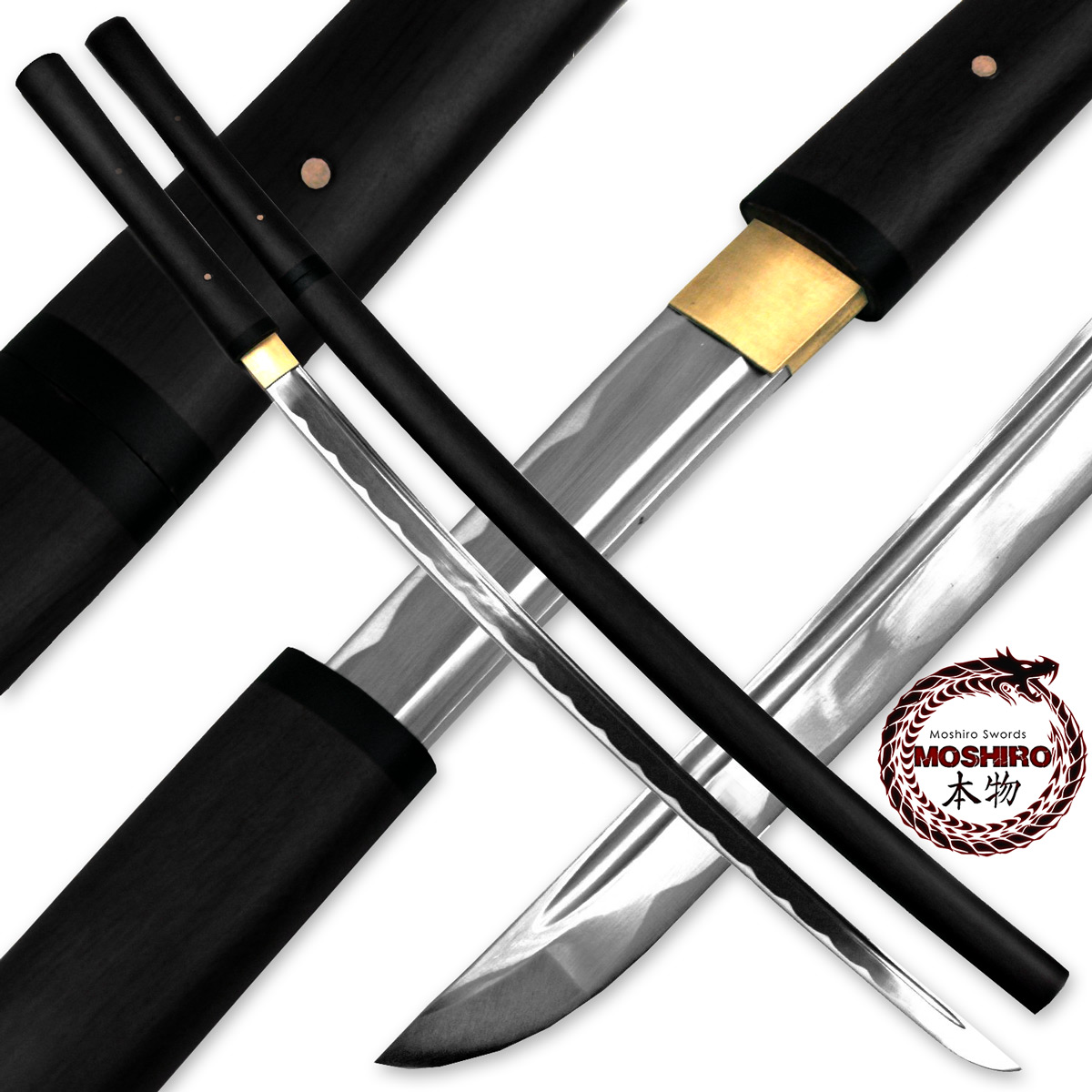 Moshiro Shirasaya Functional Katana Bushido Ebony Sword Full Tang ...