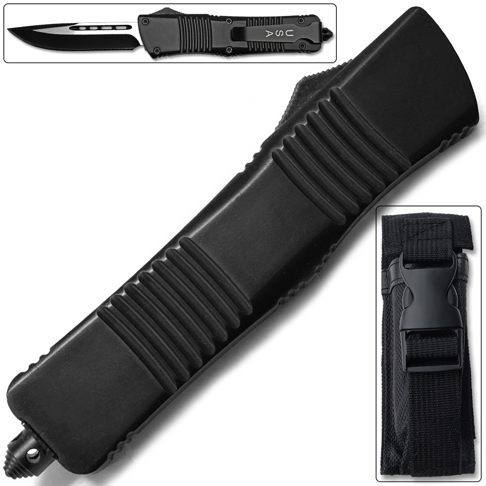 Straight Edge Destroyer OTF Switchblade Knife Clip Plain USA