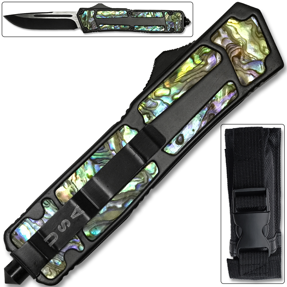 Black Hills Black OTF Switchblade Knife with Glass Breaker