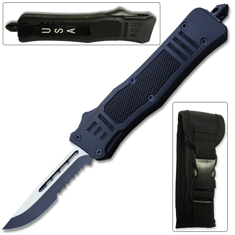 Delta Force OTF Switchblade Out The Front Automatic Half Serrated Knife