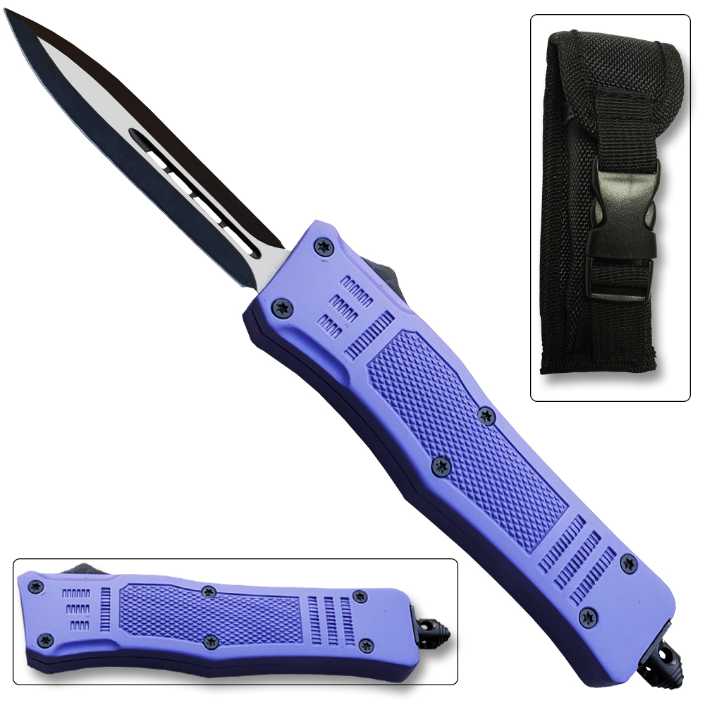 Purple Legacy Edge OTF Switchblade Knife Spear Point Double Edged Blade
