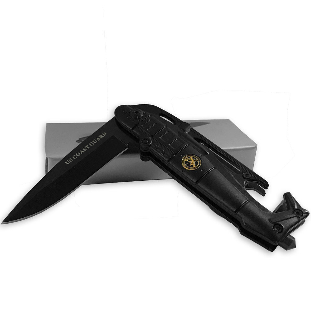 US Coast Guard Tactical Folding Knife Helicopter Black Seatbelt Cutter ...