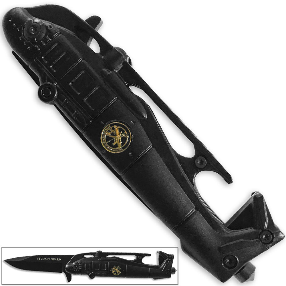 US Coast Guard Tactical Folding Knife Helicopter Black Seatbelt Cutter ...