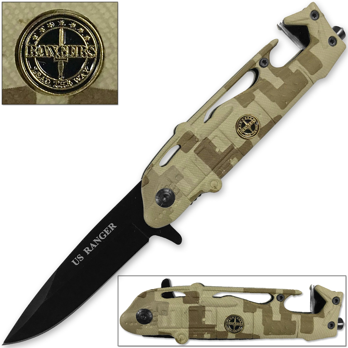 US Rangers Helicopter Tactical Folding Knife Spring Assist Emergency ...