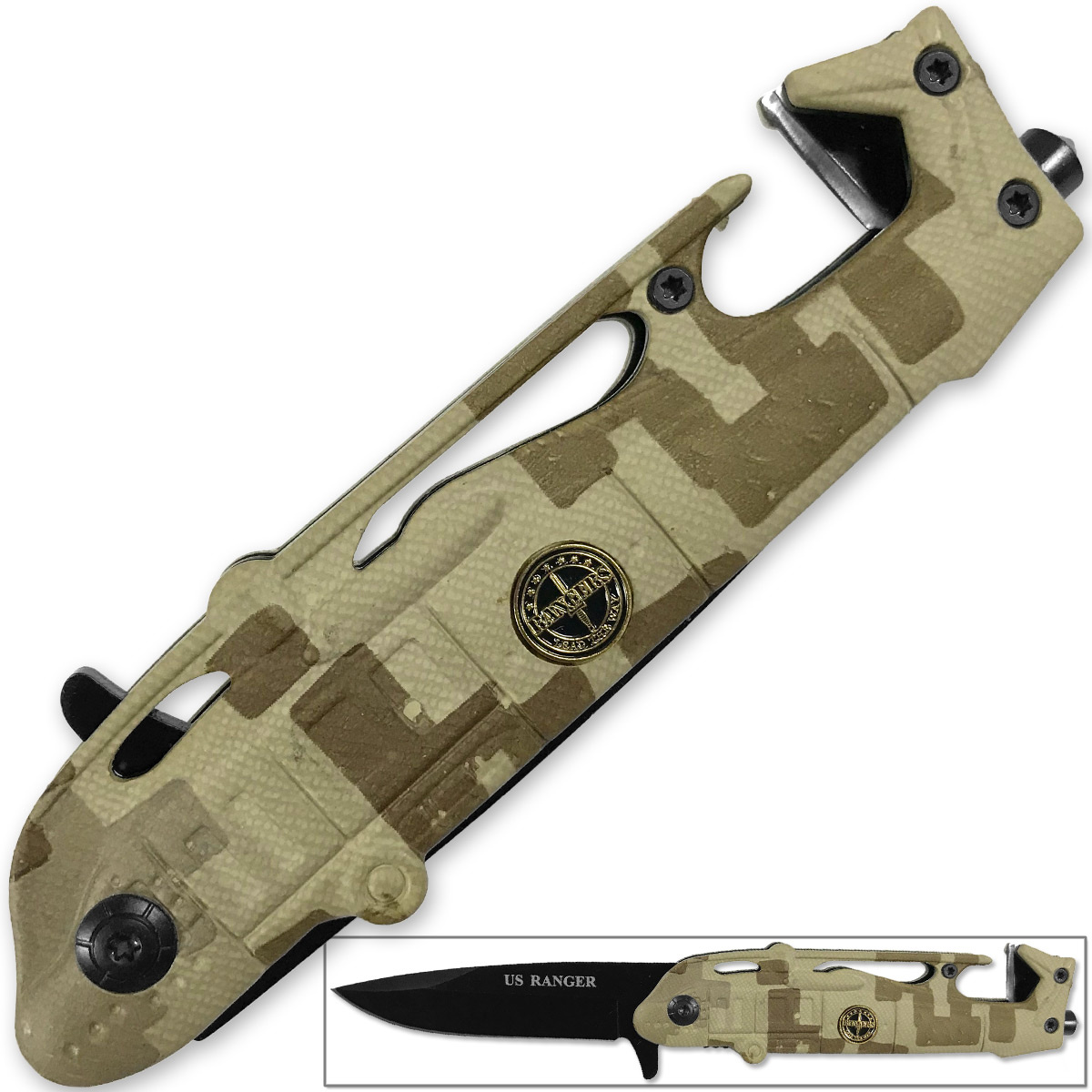 US Rangers Helicopter Tactical Folding Knife Spring Assist Emergency ...