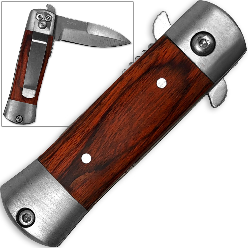 Mini Stiletto Switchblade Spring Assist Knife with Pakkawood Handle