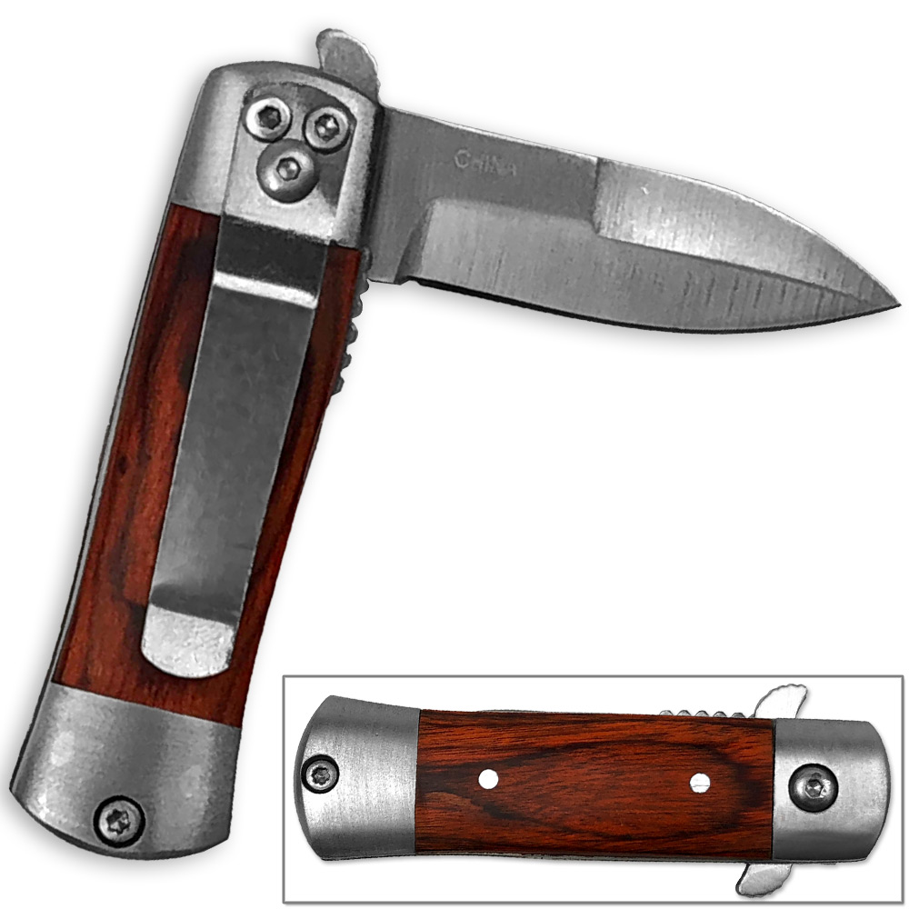 Mini Stiletto Switchblade Spring Assist Knife with Pakkawood Handle