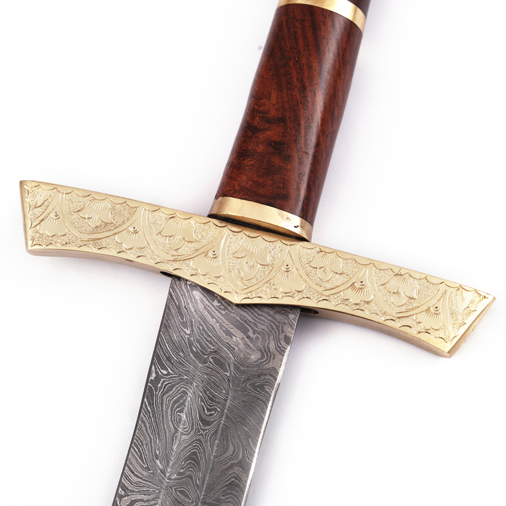 Elite Duelist Damascus Sword Floral Engraved Brass Guard and Pommel ...