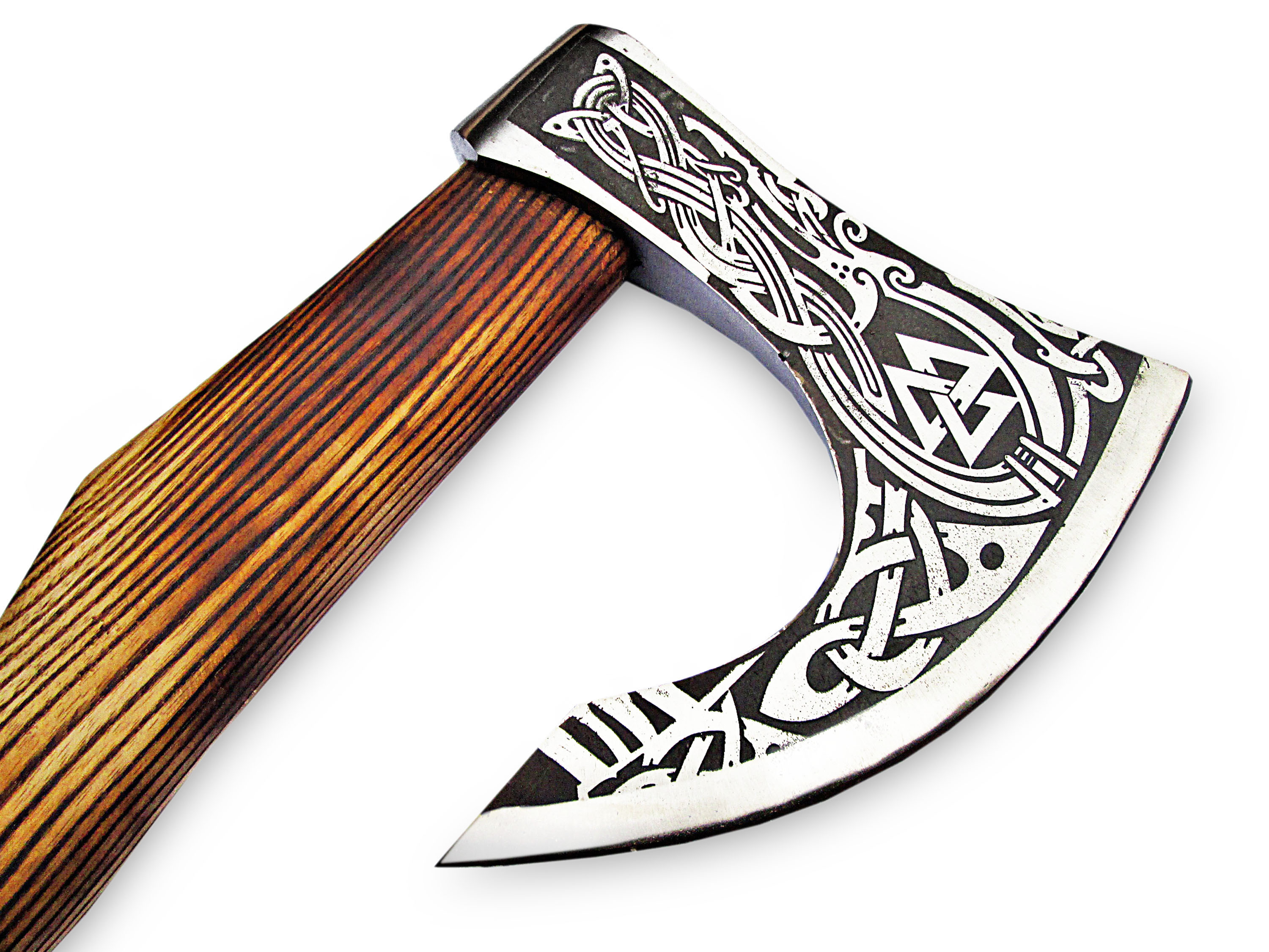 Odin God of War Viking Axe W Etched Carbon J2 Steel Head Custom Hand Forged