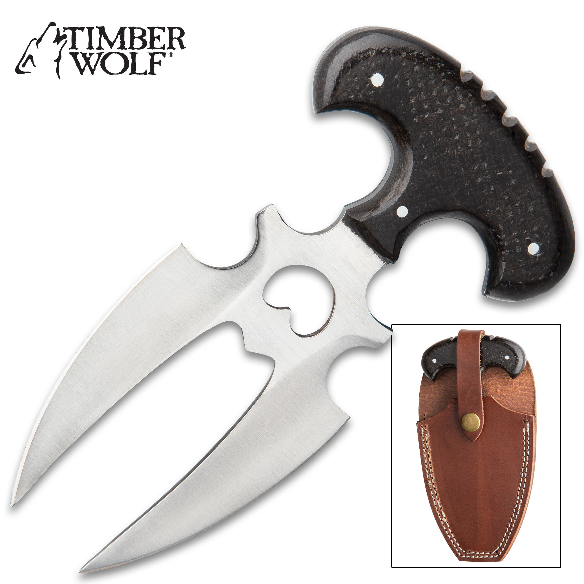 Timber Wolf Split Blade Push Dagger With Sheath