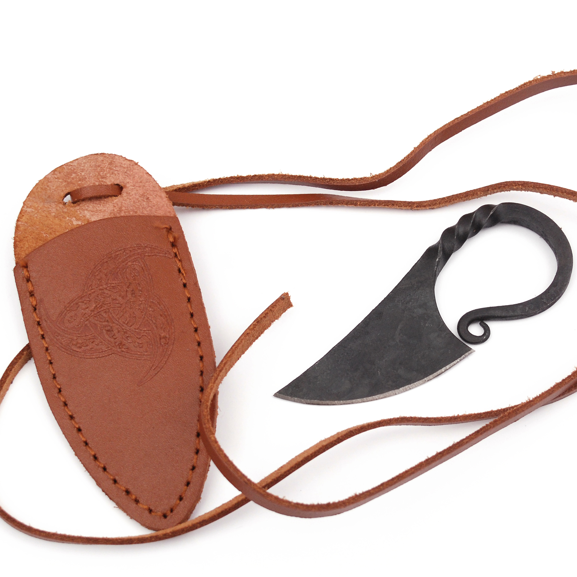 Medieval Hand Forged Scandinavian Pocket Neck Knife Brown Sheath