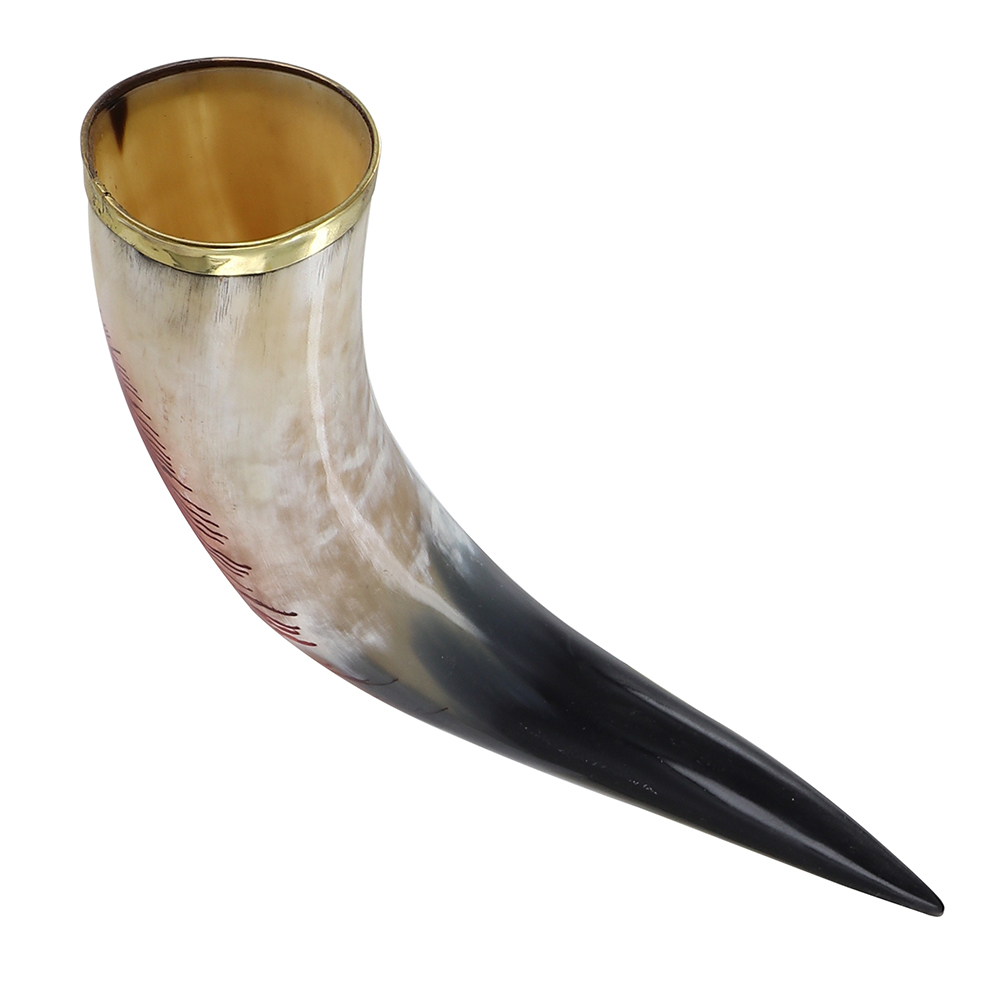 Horn of Olaf Bloody Peacock Feather Medieval Drinking Horn