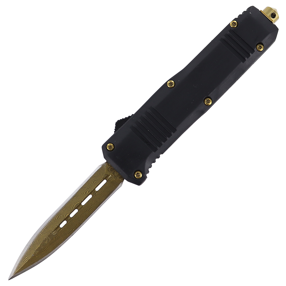 Golden Fang Compact Damascus Steel Automatic OTF Switchblade Knife