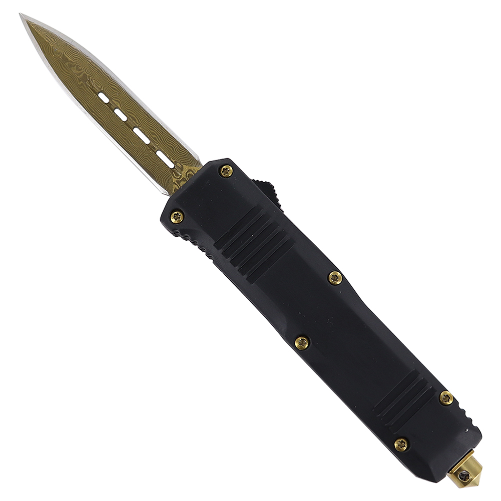 Golden Fang Compact Damascus Steel Automatic OTF Switchblade Knife