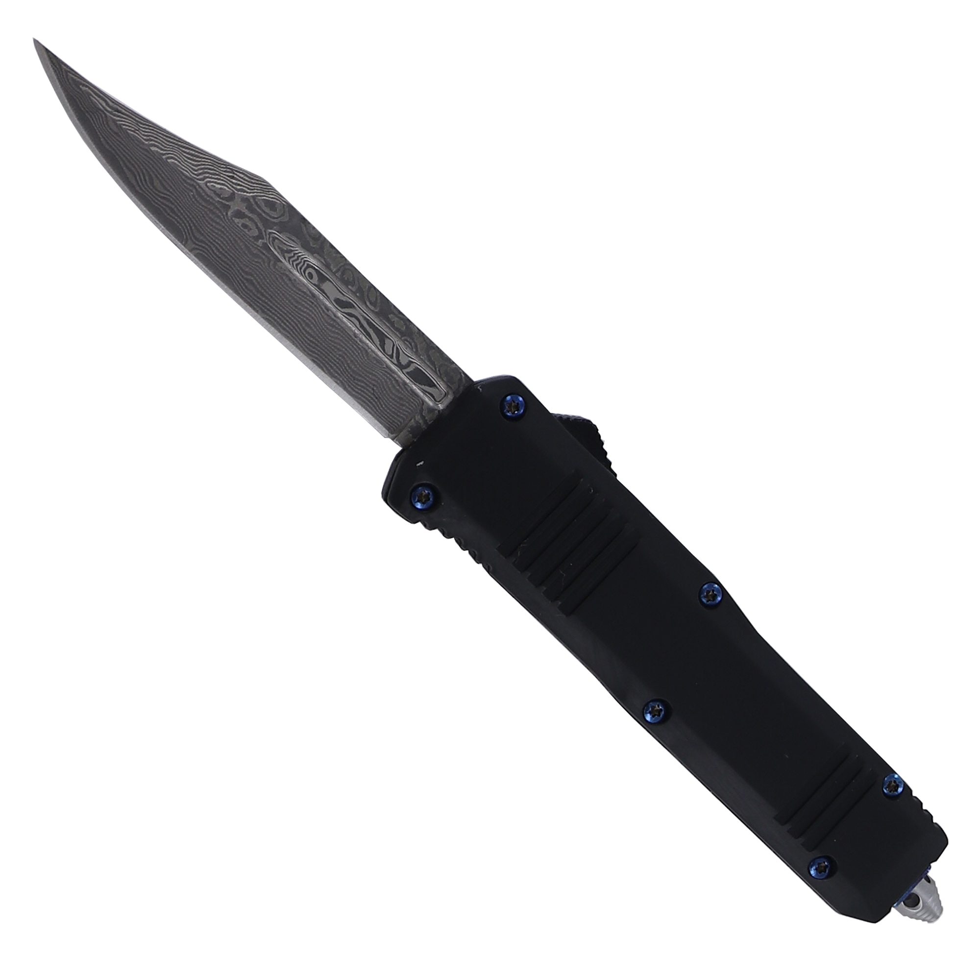 Touch of Sapphire Damascus Steel Mini Automatic OTF Switchblade Knife