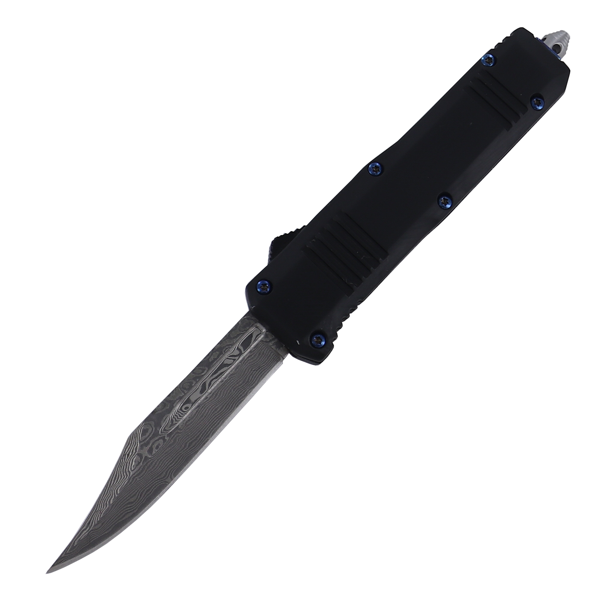 Touch of Sapphire Damascus Steel Mini Automatic OTF Switchblade Knife