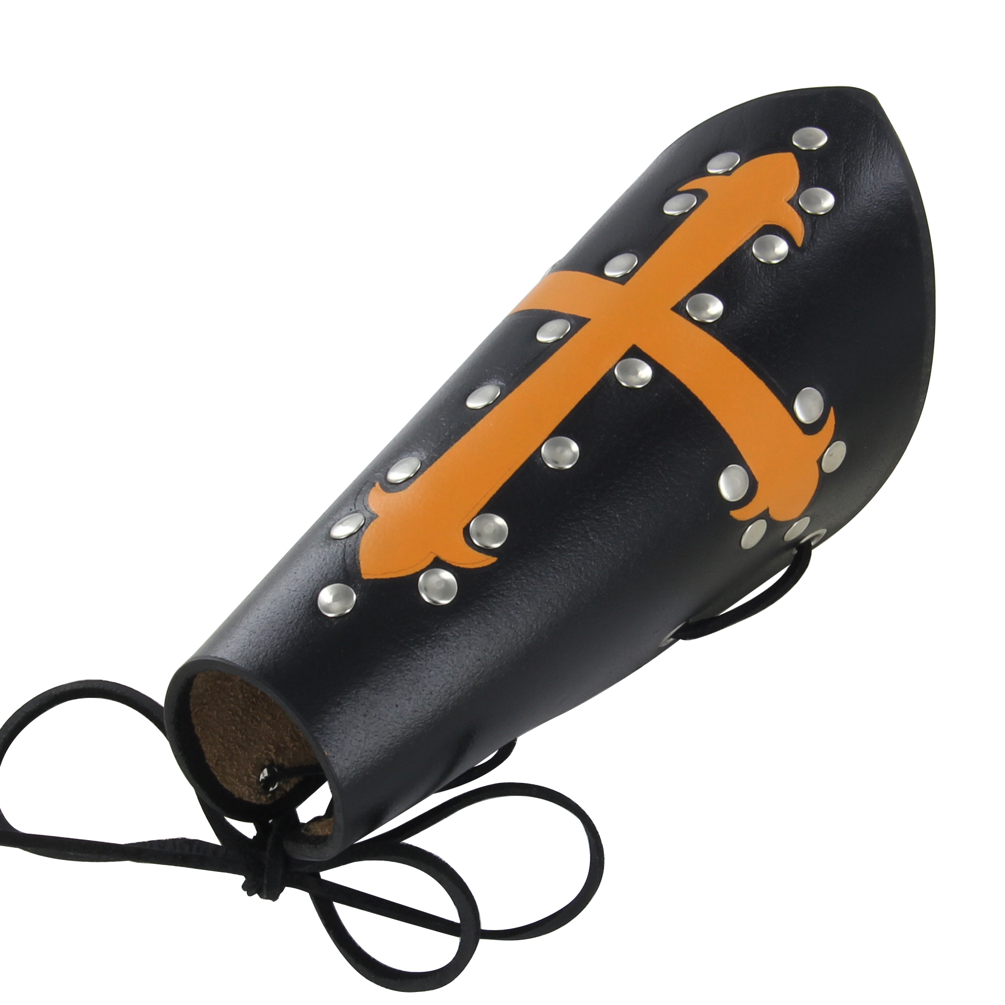 Holy Warrior Medieval Lace Up Leather Bracer Black and Orange